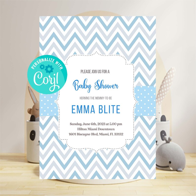 Blue Baby Shower Invitation, Cute Baby Shower Invitation, Blue ...