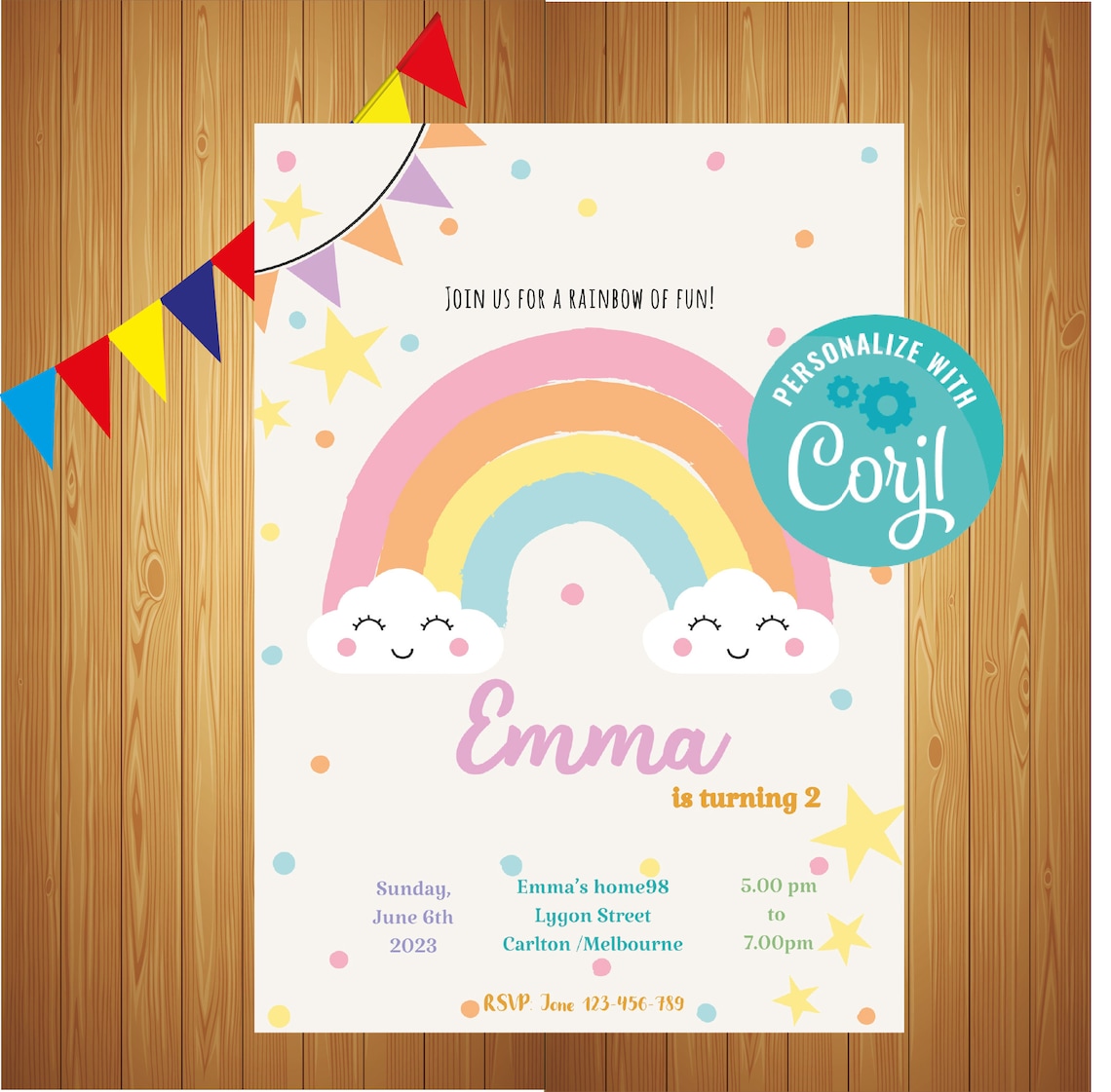 Editable Rainbow Birthday Invitation, Rainbow Invitation, Rainbow ...
