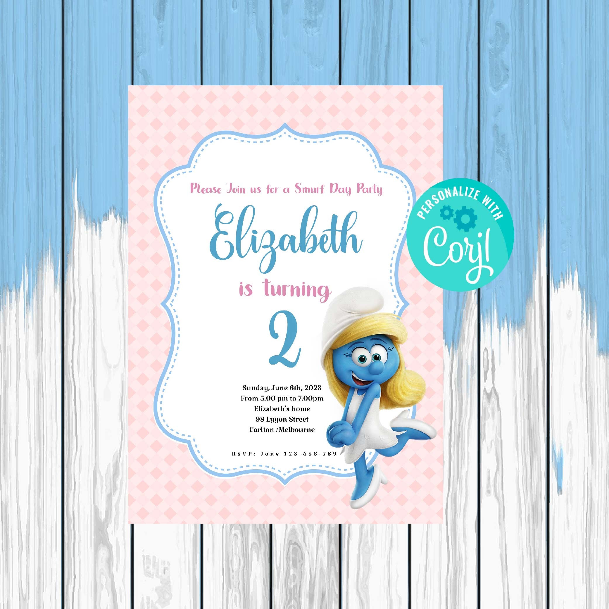 Smurf Birthday Invitation , Smurfette Instant Download Editable ...