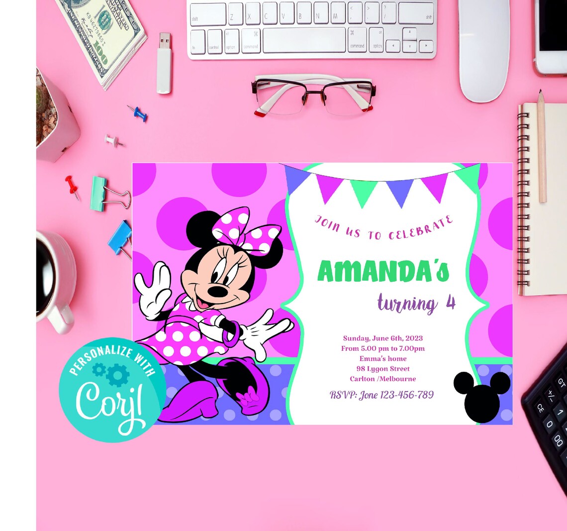 Minnie Mouse Birthday Invitation, Editable Minnie Mouse Party Invitation, Minnie Mouse Birthday ...