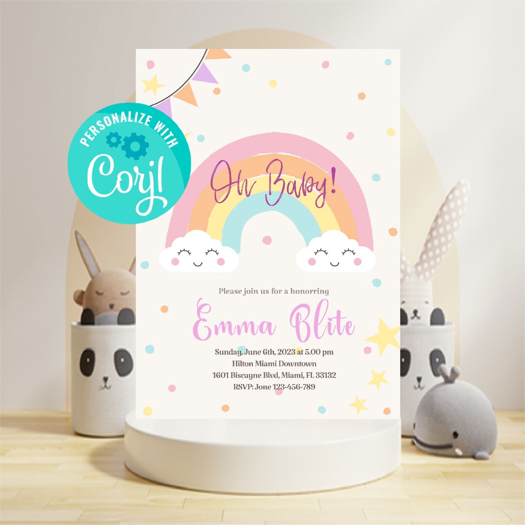 Editable Rainbow Baby Shower Invitation, Rainbow Baby Shower Invite ...