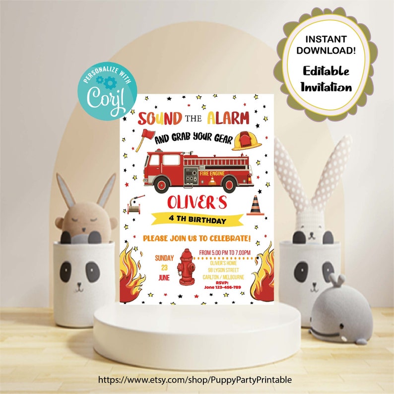 Editable Fireman Birthday Invitation Fireman Invitation Fire - Etsy