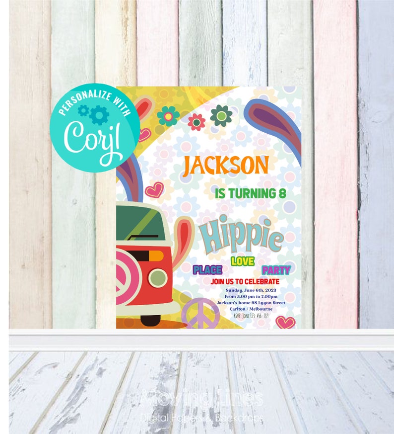 Hippie Birthday Invitation EDITABLE 50s Party Invitation - Etsy