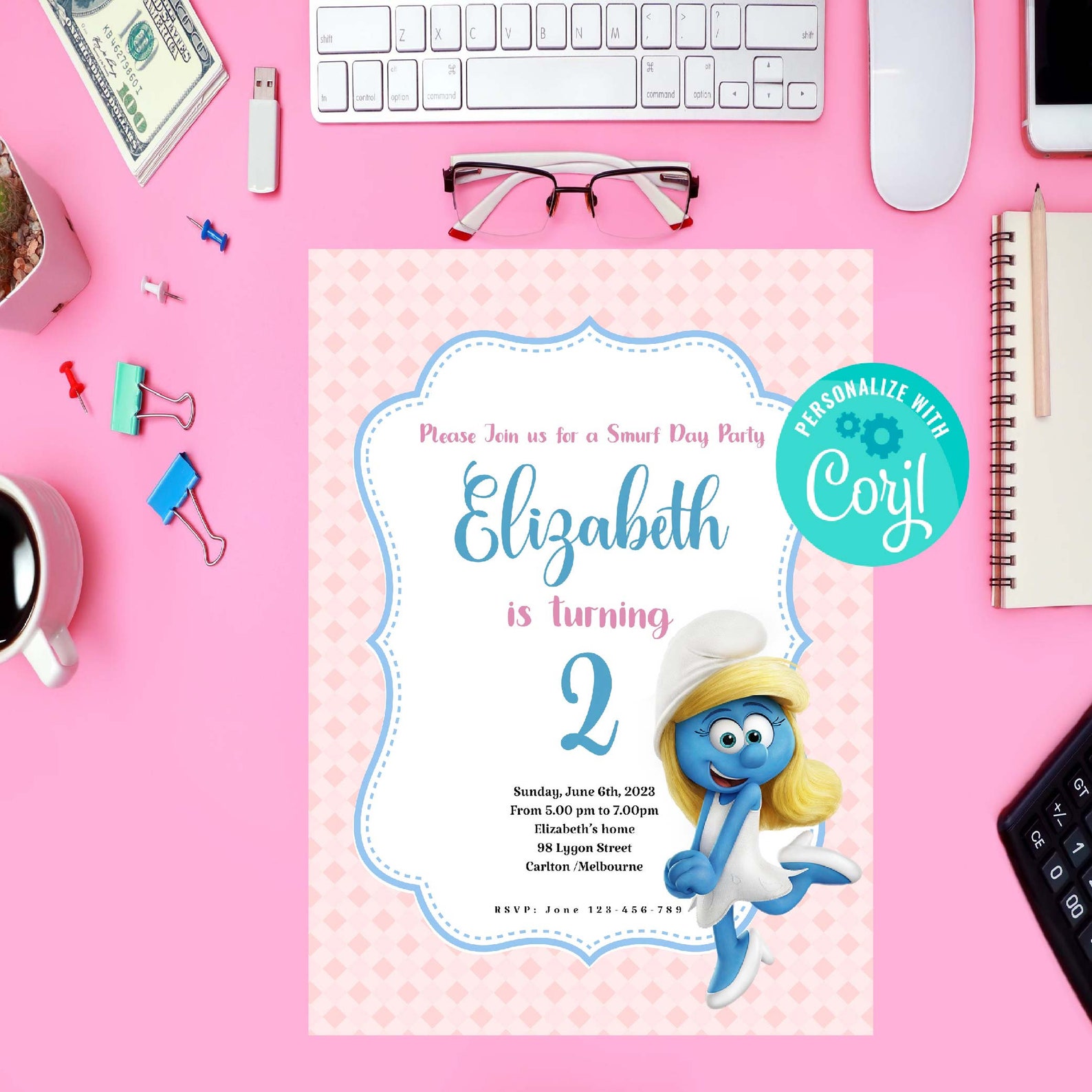 Smurf Birthday Invitation , Smurfette Instant Download Editable ...