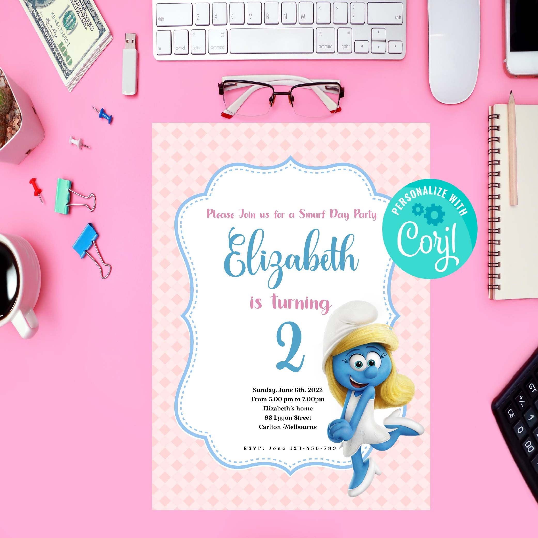 Smurf Birthday Invitation , Smurfette Instant Download Editable ...