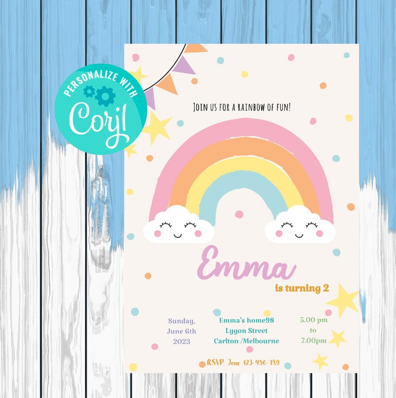 Editable Rainbow Birthday Invitation, Rainbow Invitation, Rainbow ...