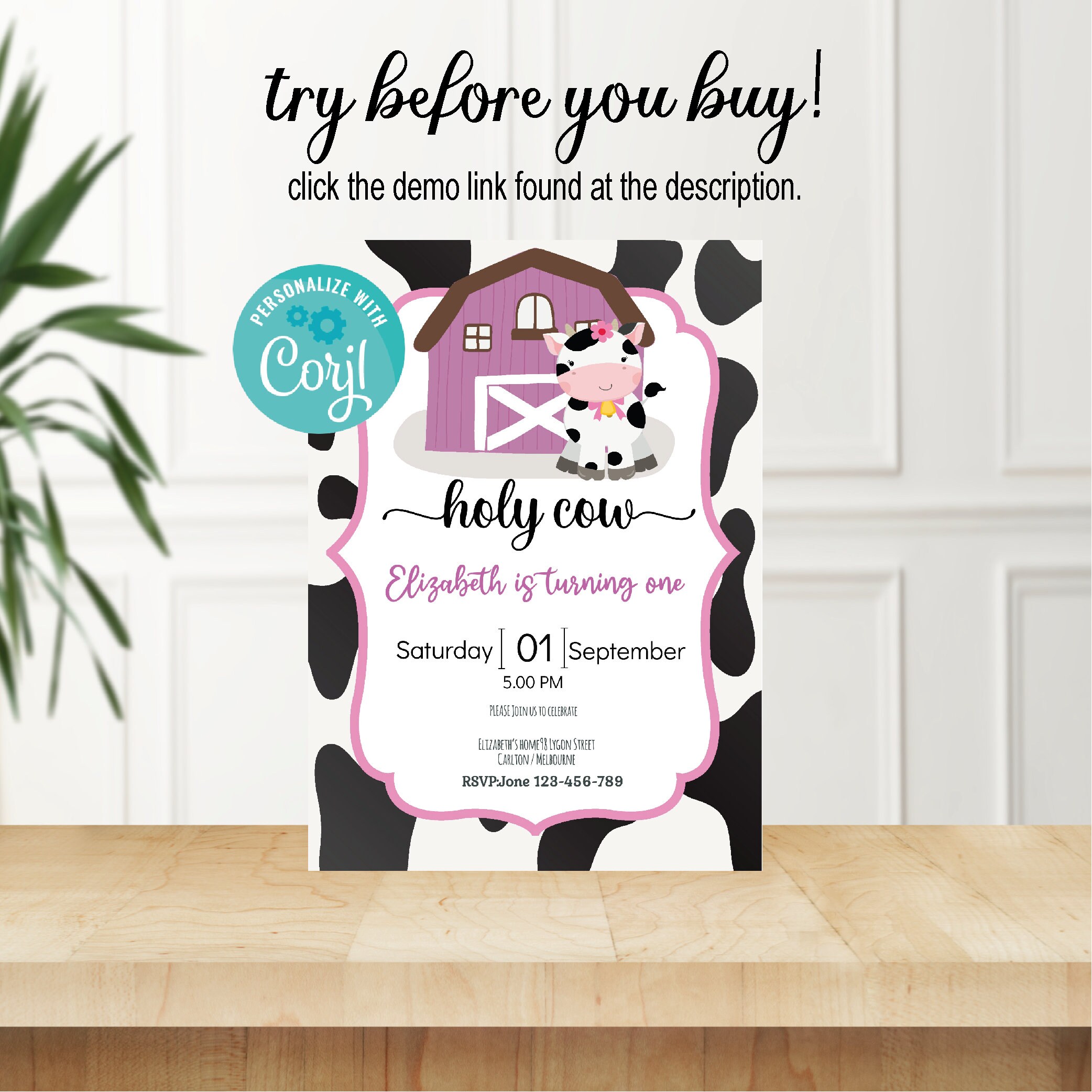 Editable Cow Theme Birthday Party Invitation, Holy Cow Invite, Farm Cow ...