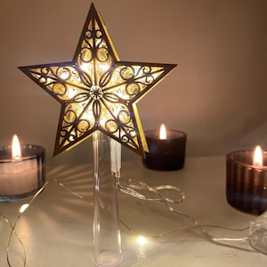 Small Wood Star Tree Topper, Bright Led Star - Etsy