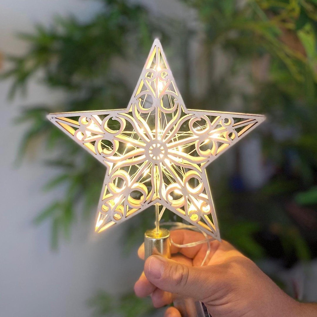 Large Wood LED Star Tree Topper, Bright, Magical Tree Topper - Etsy