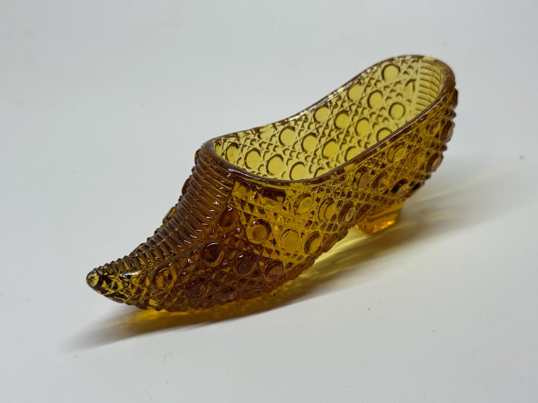 EAPG Bryce Brothers “cane” Pattern Amber Glass Slipper / Novelty Shoe ...