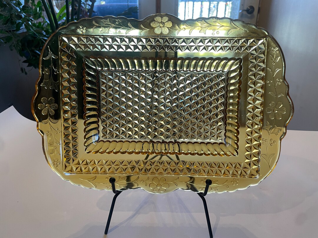 Antique EAPG Adams & Co. " Wildflower" Amber Glass Rectangular Tray C ...