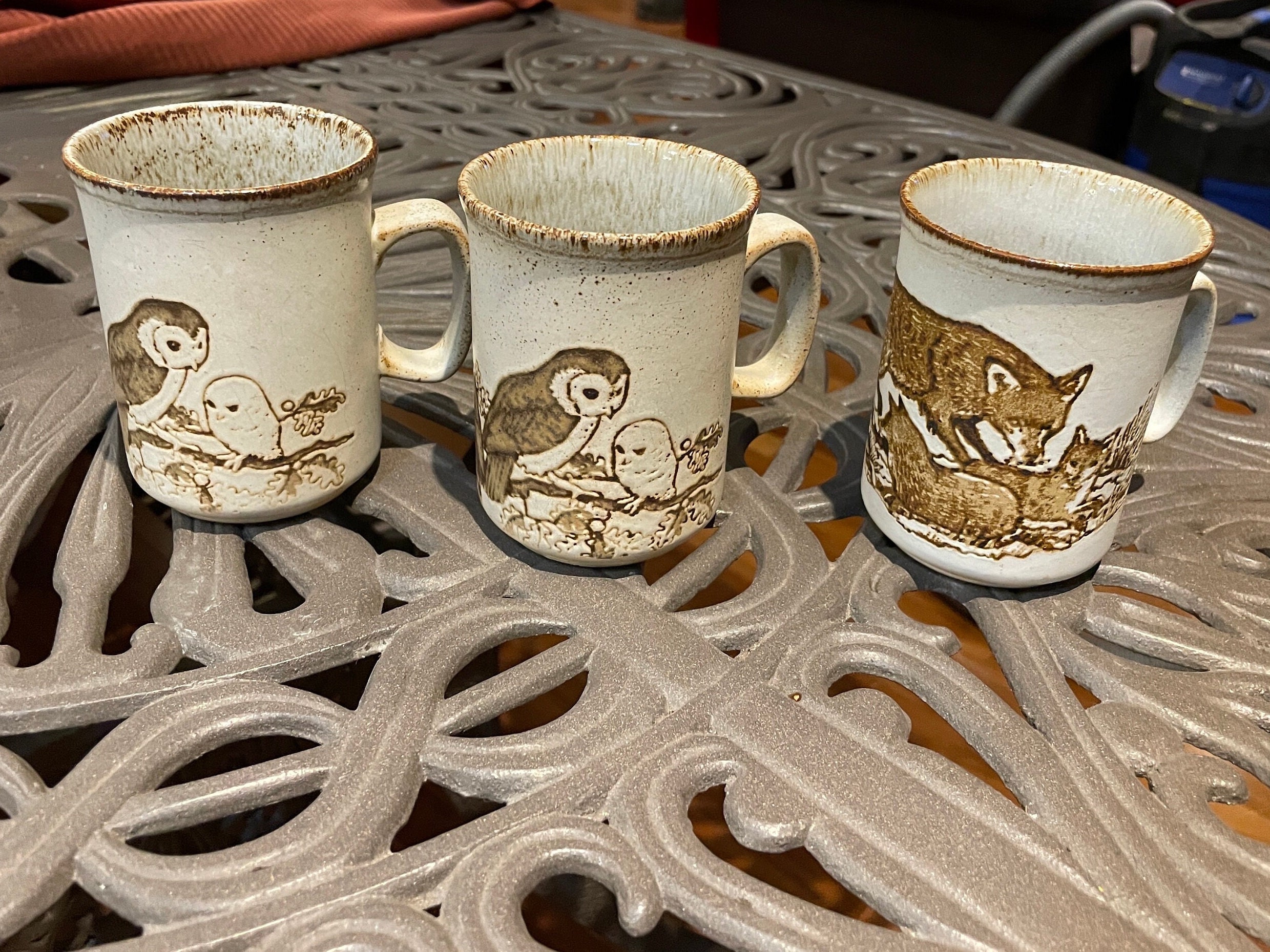 Vintage MCM Doonan Scotland Pottery Stoneware Wildlife Pattern Coffee ...