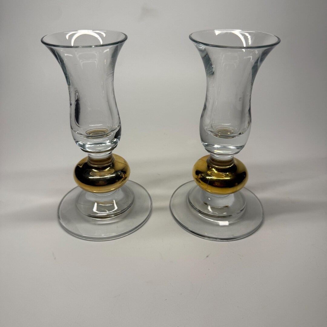 Pasabahce Classic Gold Band Glass Candlesticks – Set of 2 - Etsy