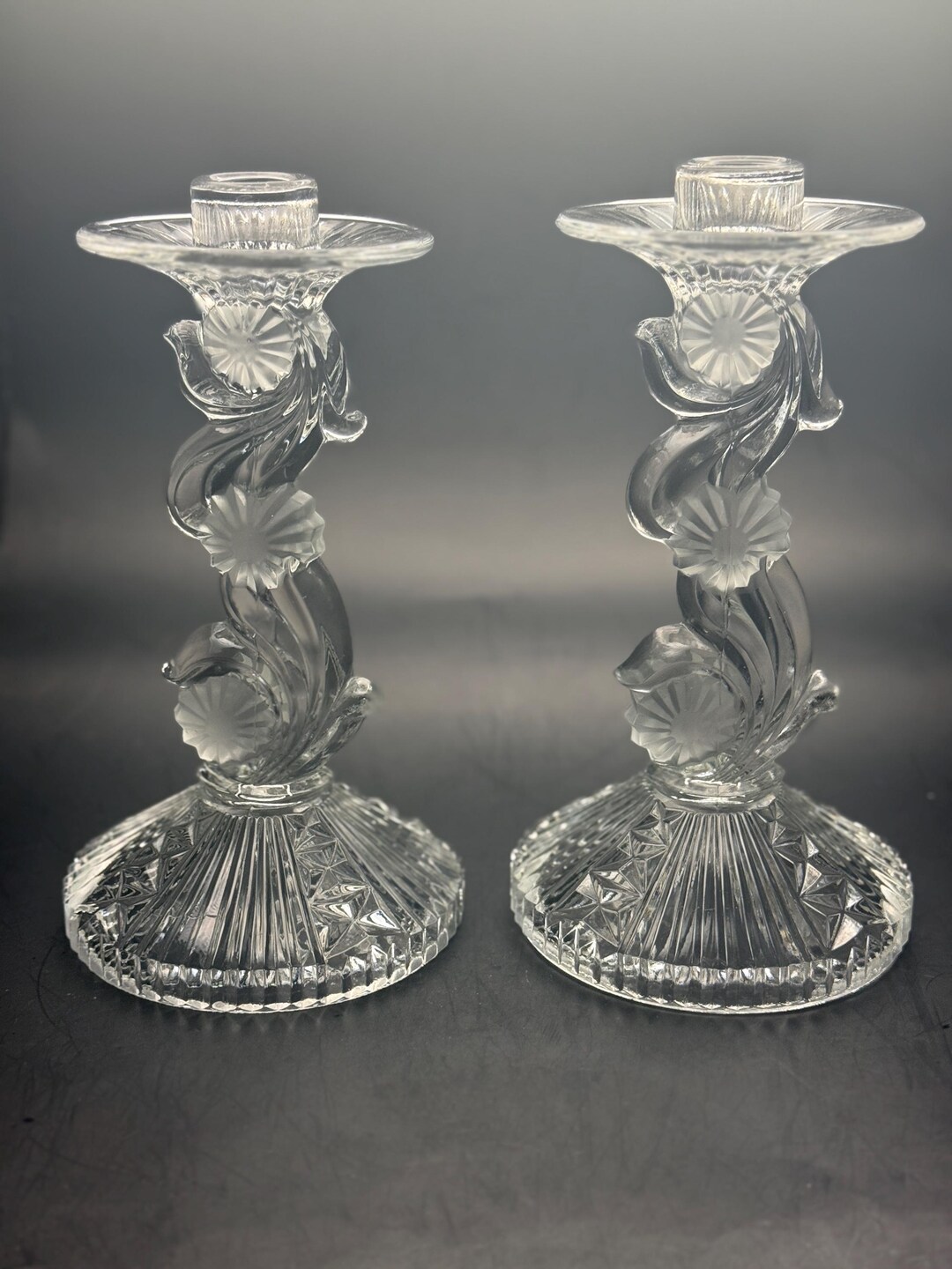 Pair of 1930s Art Deco Glass Candlestick Holders – Libochovice No. 1396 ...