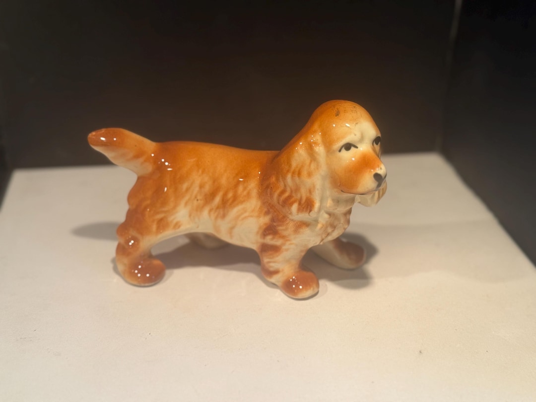 Vintage Glazed Ceramic Cocker Spaniel Dog Figurine – 6” Long – Mid ...