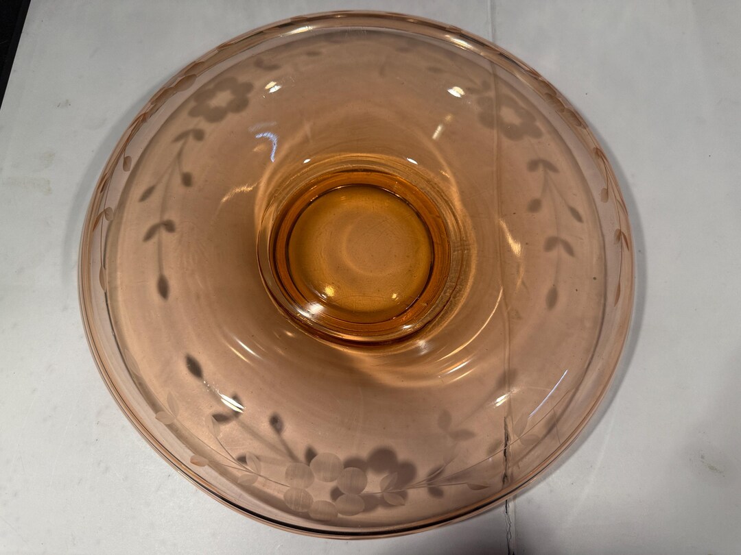 Vintage Pink Depression Glass Console Bowl With Daisy/floral Etched ...