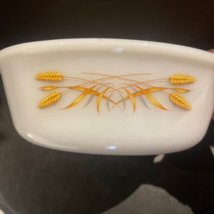 Vintage Fire-king Wheat by Anchor Hocking, #447 Round Milk Glass Golden ...