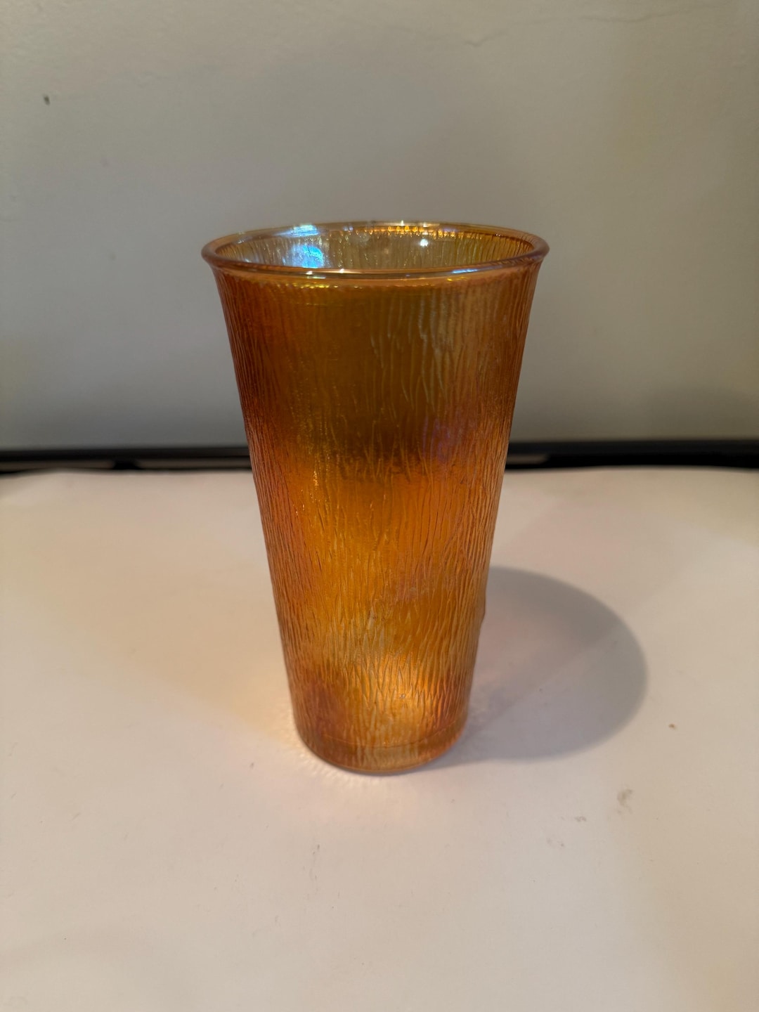 Jeanette "tree Bark" Marigold Carnival Glass 16oz Juice/water Tumbler ...