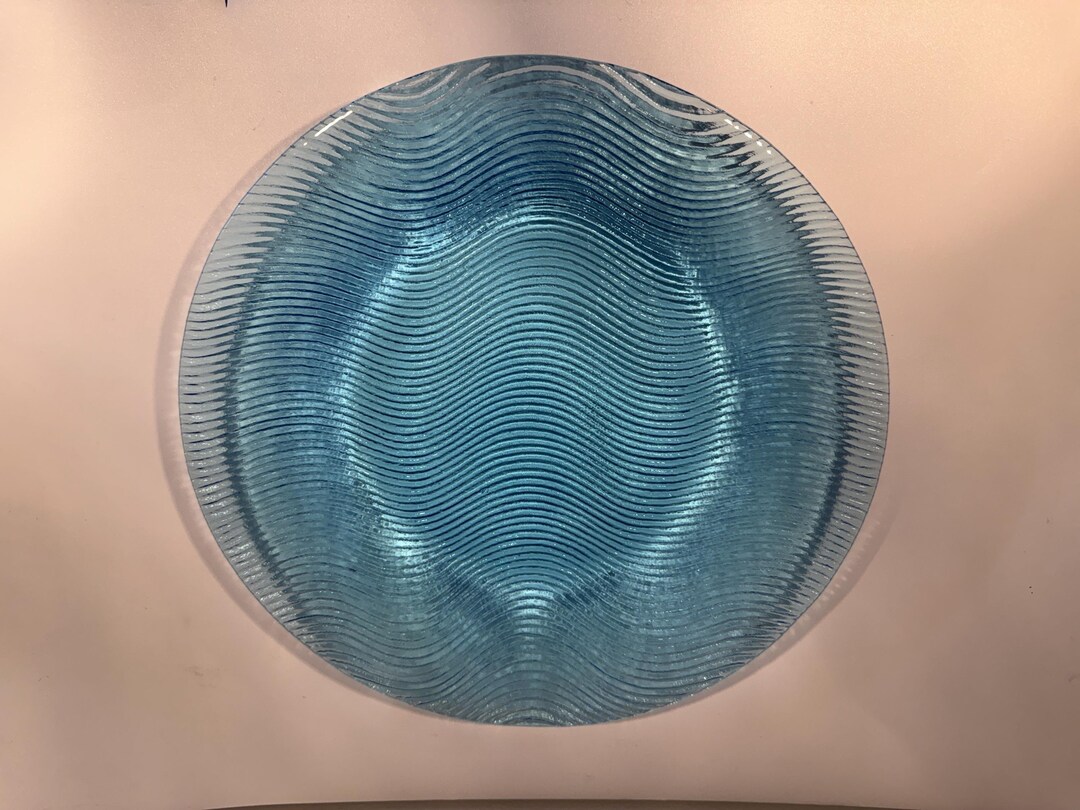 Large Vintage Blue Textured Glass Plate – 13.5” Wavy Ripple Design ...