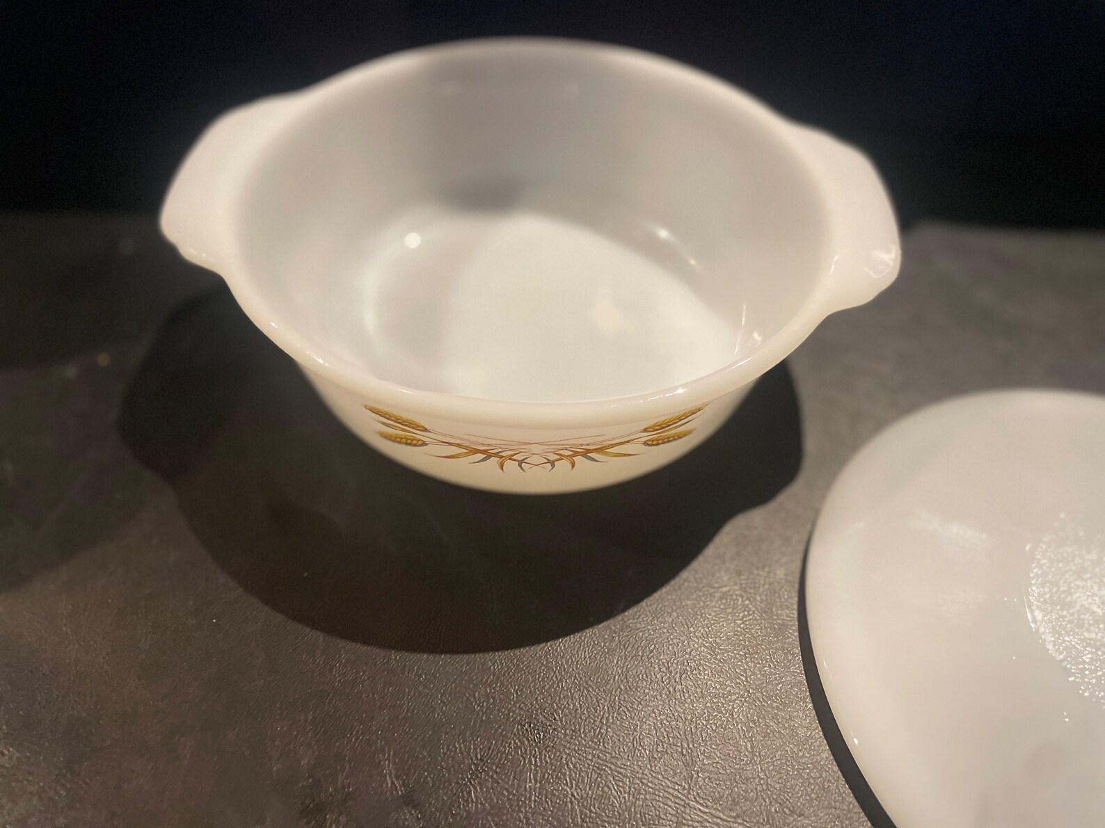 Vintage Fire-king Wheat by Anchor Hocking, #447 Round Milk Glass Golden ...