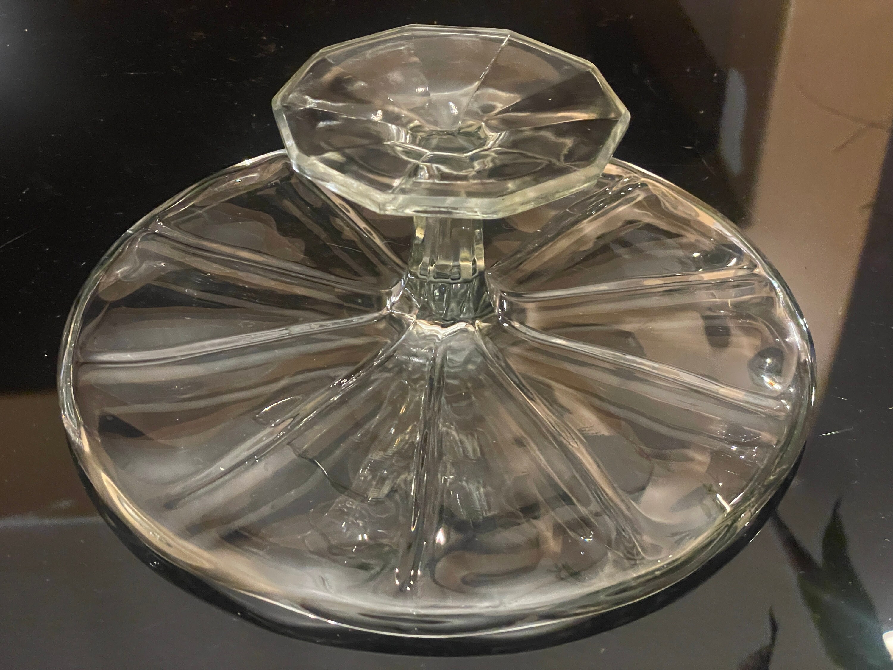 Vintage Pressed Glass Fluted Edge Paneled Clear Glass Pedestal Cake ...