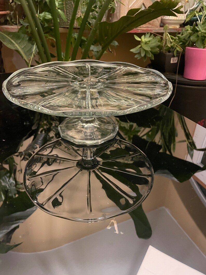 Vintage Pressed Glass Fluted Edge Paneled Clear Glass Pedestal Cake ...