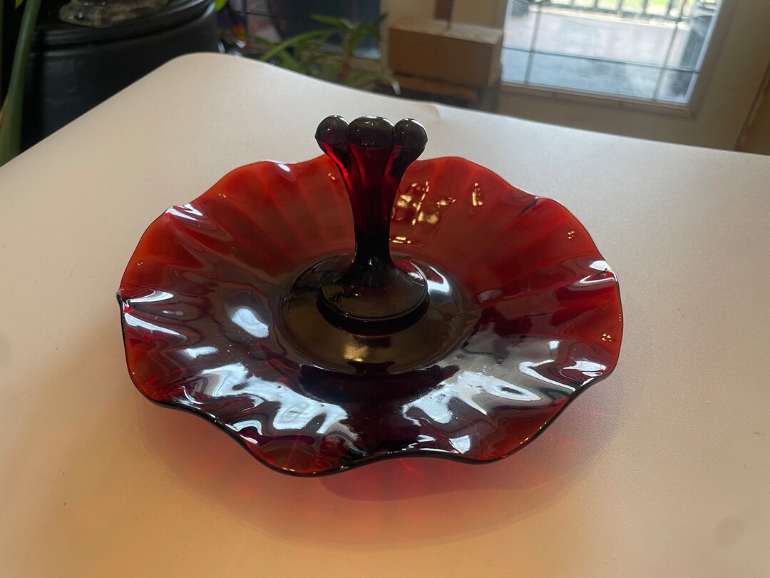 Vintage 1940’s Anchor Hocking Royal Ruby Red Glass Mint Tray With Art ...