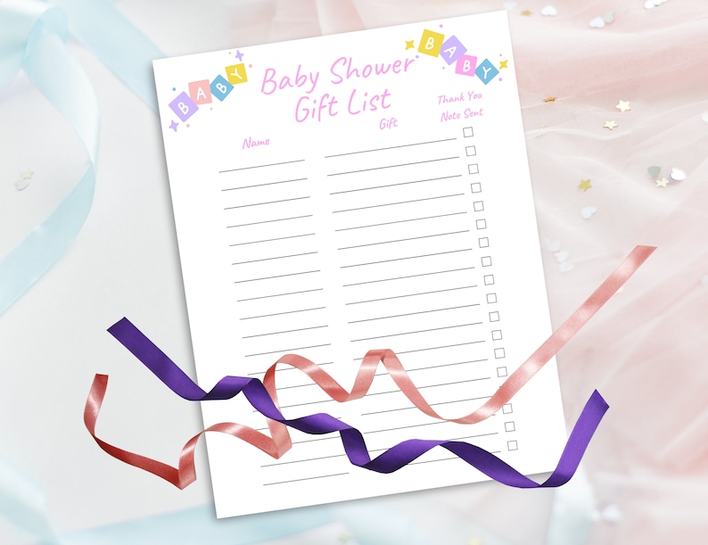 Baby Shower Gift List Printable With Thank You Note Tracker - Etsy