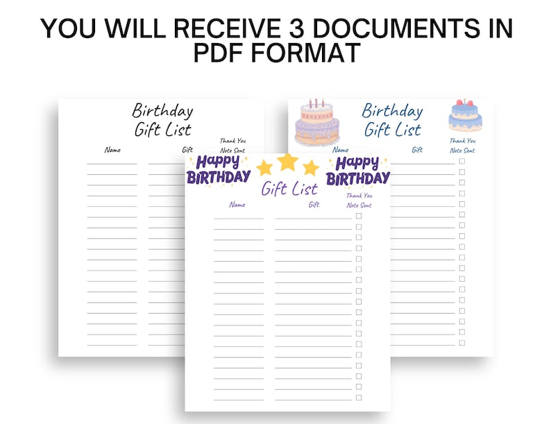 Birthday Gift List Printable PDF With Thank You Note Tracker - Etsy