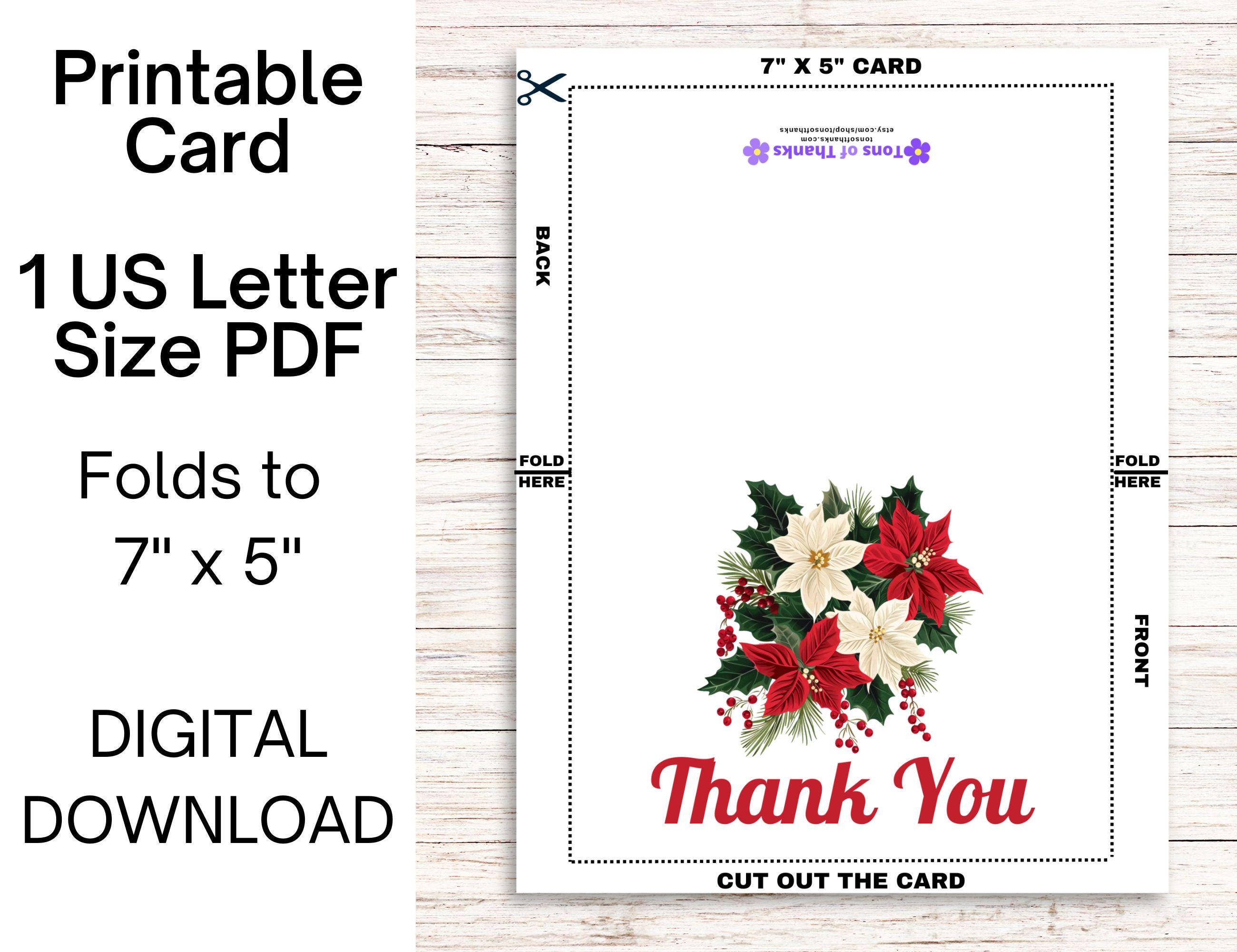 Printable Christmas Thank You Card With a Poinsettia, PDF Christmas ...