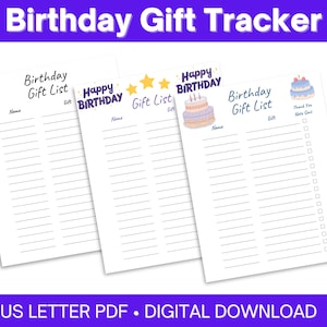 Birthday Gift List Printable PDF With Thank You Note Tracker - Etsy