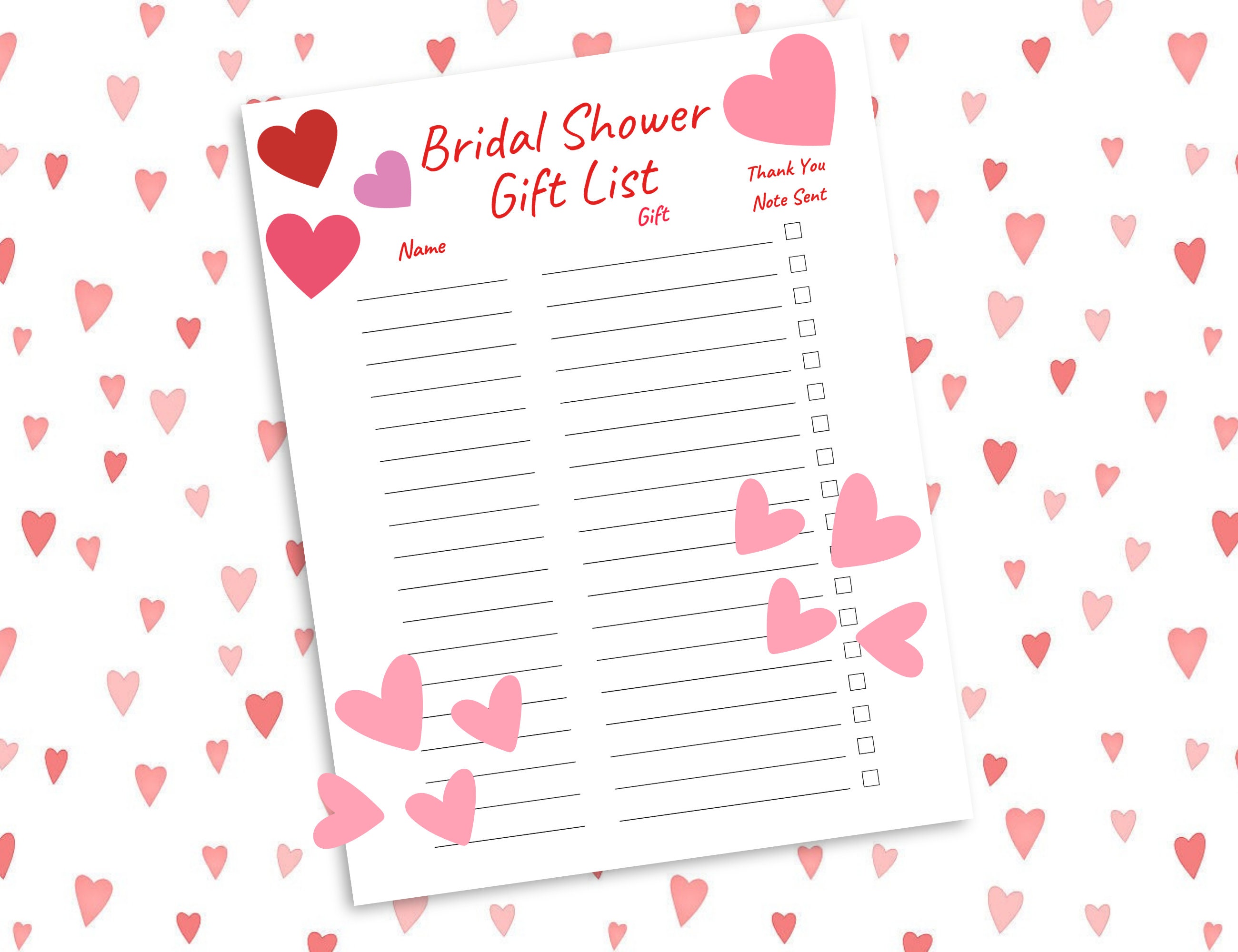 Bridal Shower Gift List Printable With Thank You Note Tracker - Etsy