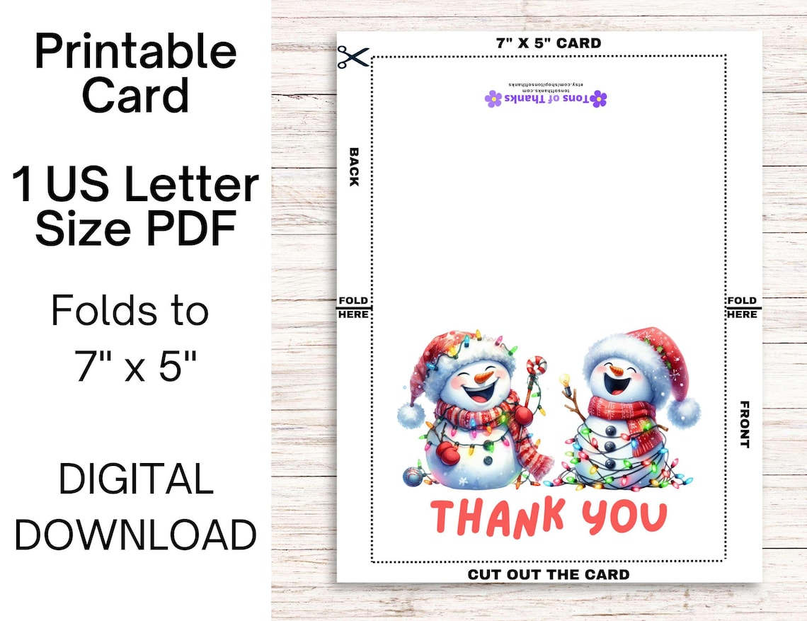 Snowmen Laughing Printable Thank You Card, PDF Christmas Notecard ...