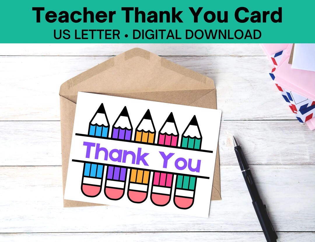 Printable Teacher Appreciation Card, Teacher Thank You Card, Teacher ...