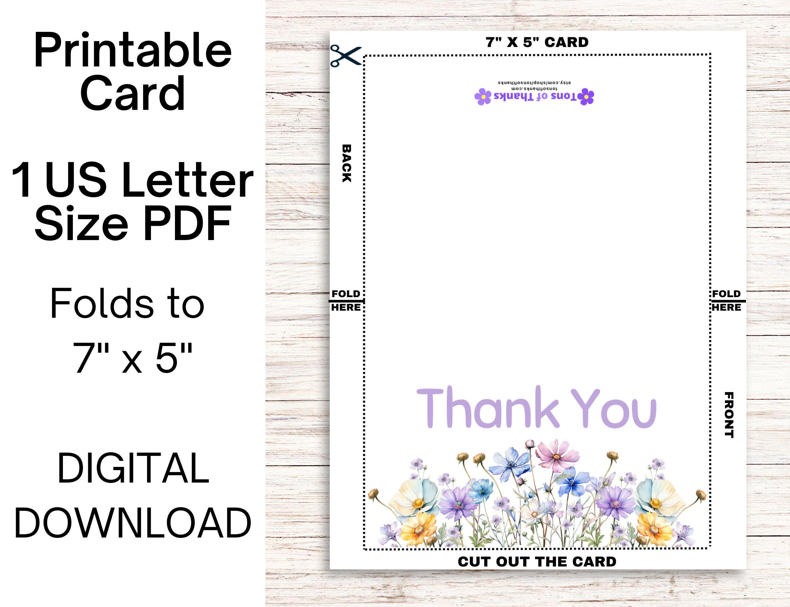 Wildflowers Thank You Card Printable PDF, Pretty Printable Flower Thank ...