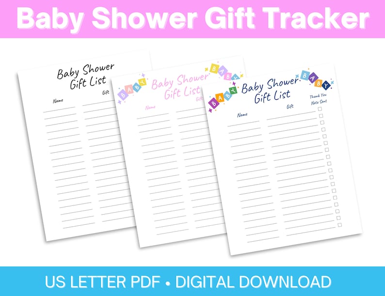Baby Shower Gift List Printable With Thank You Note Tracker - Etsy