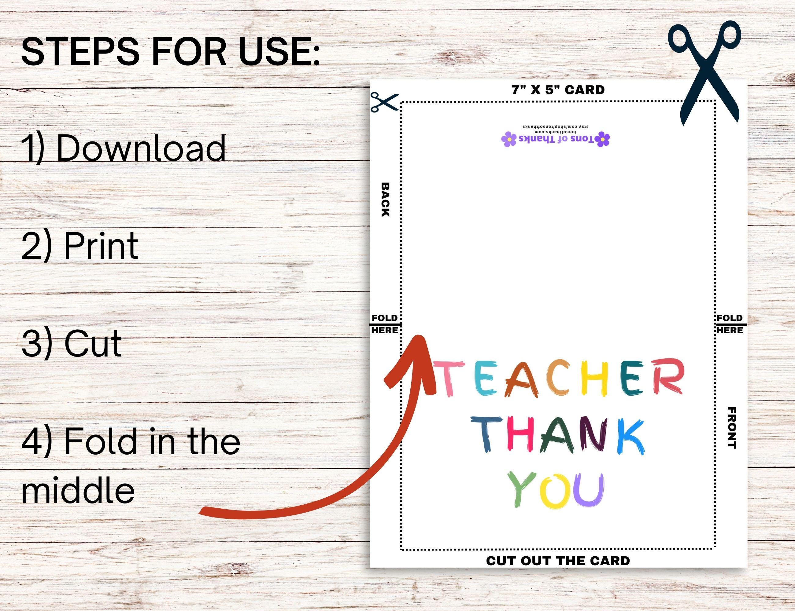 Printable Teacher Appreciation Card, Teacher Thank You Card, Teacher ...