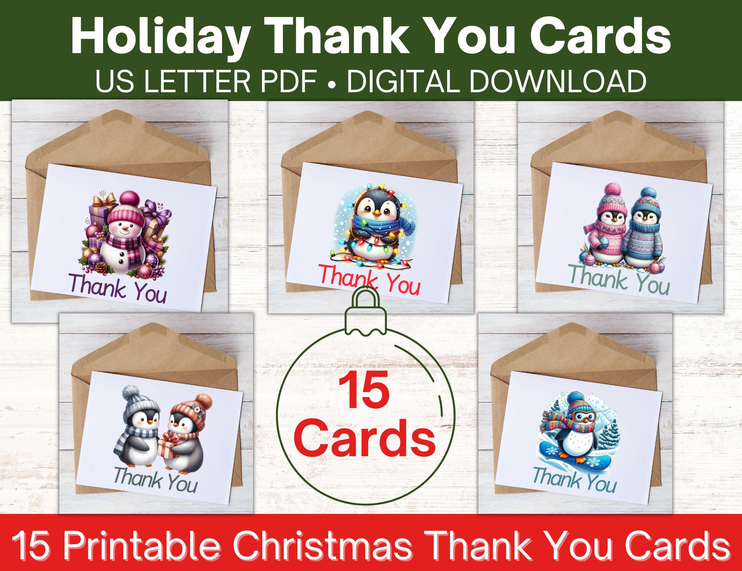 Printable Holiday Thank You Card Set, PDF Holiday Notecard Bundle ...