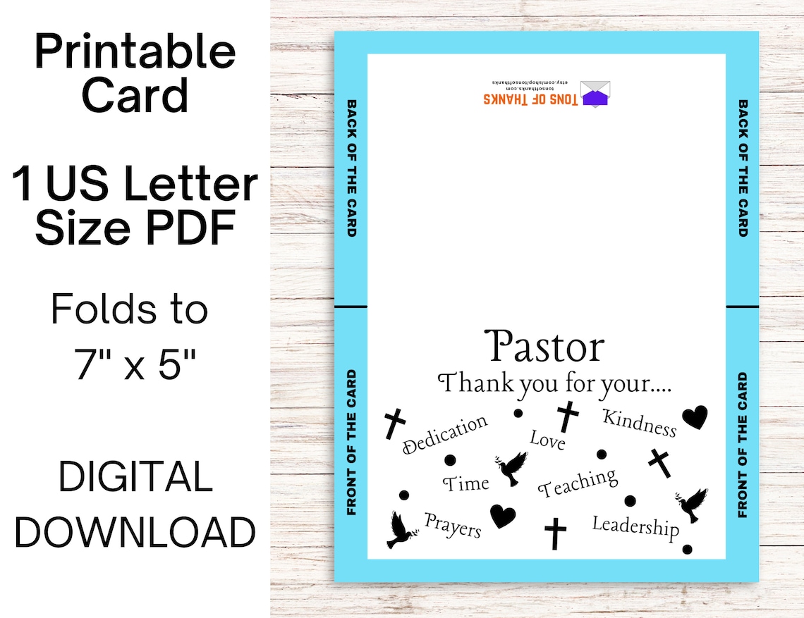 Printable Pastor Appreciation Card Pastor Thank You Card Pastor Word