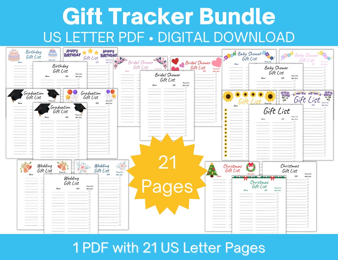 Gift List Printable With Thank You Note Tracker Big Bundle - Etsy