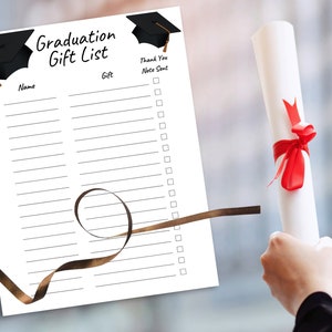 Graduation Gift List Printable With Thank You Note Tracker - Etsy