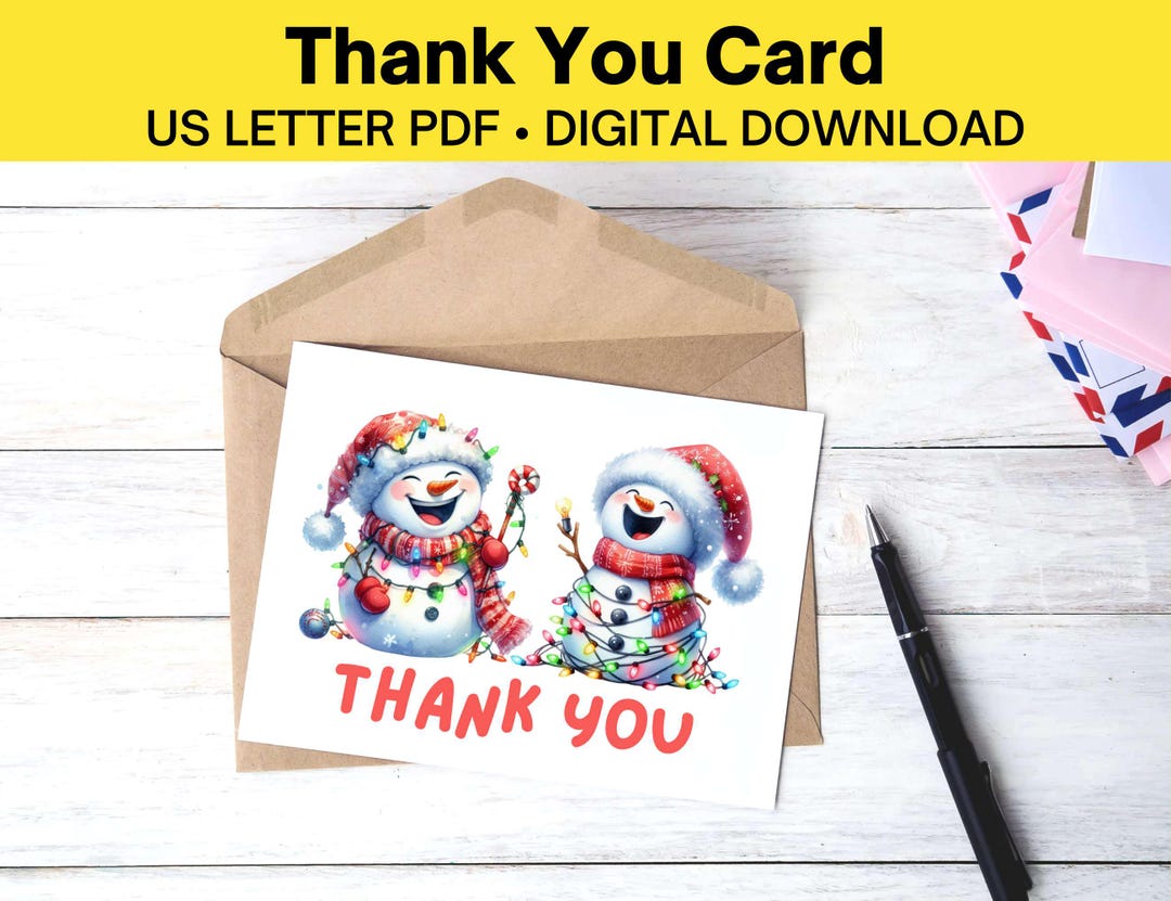 Snowmen Laughing Printable Thank You Card, PDF Christmas Notecard ...