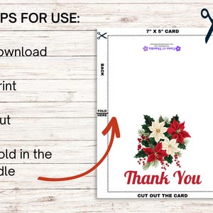 Printable Christmas Thank You Card With a Poinsettia, PDF Christmas ...