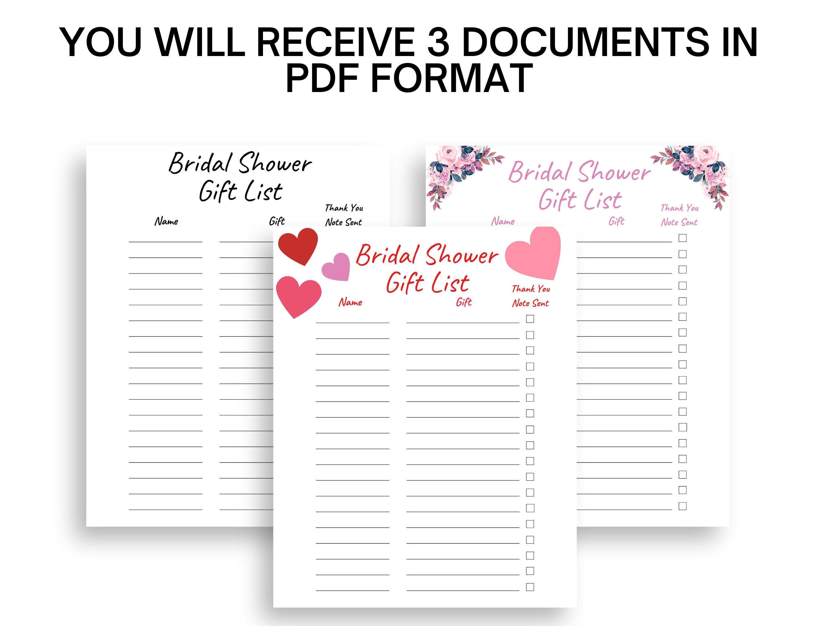 Bridal Shower Gift List Printable With Thank You Note Tracker - Etsy