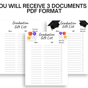 Graduation Gift List Printable With Thank You Note Tracker - Etsy