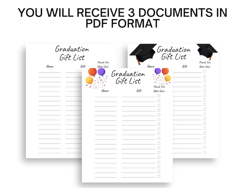 Graduation Gift List Printable With Thank You Note Tracker - Etsy