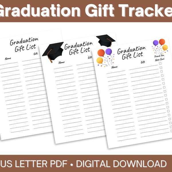 Graduation Gift List Printable With Thank You Note Tracker - 60+ Gift ...