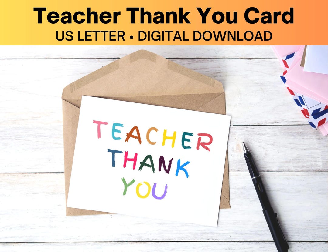 Printable Teacher Appreciation Card, Teacher Thank You Card, Teacher ...