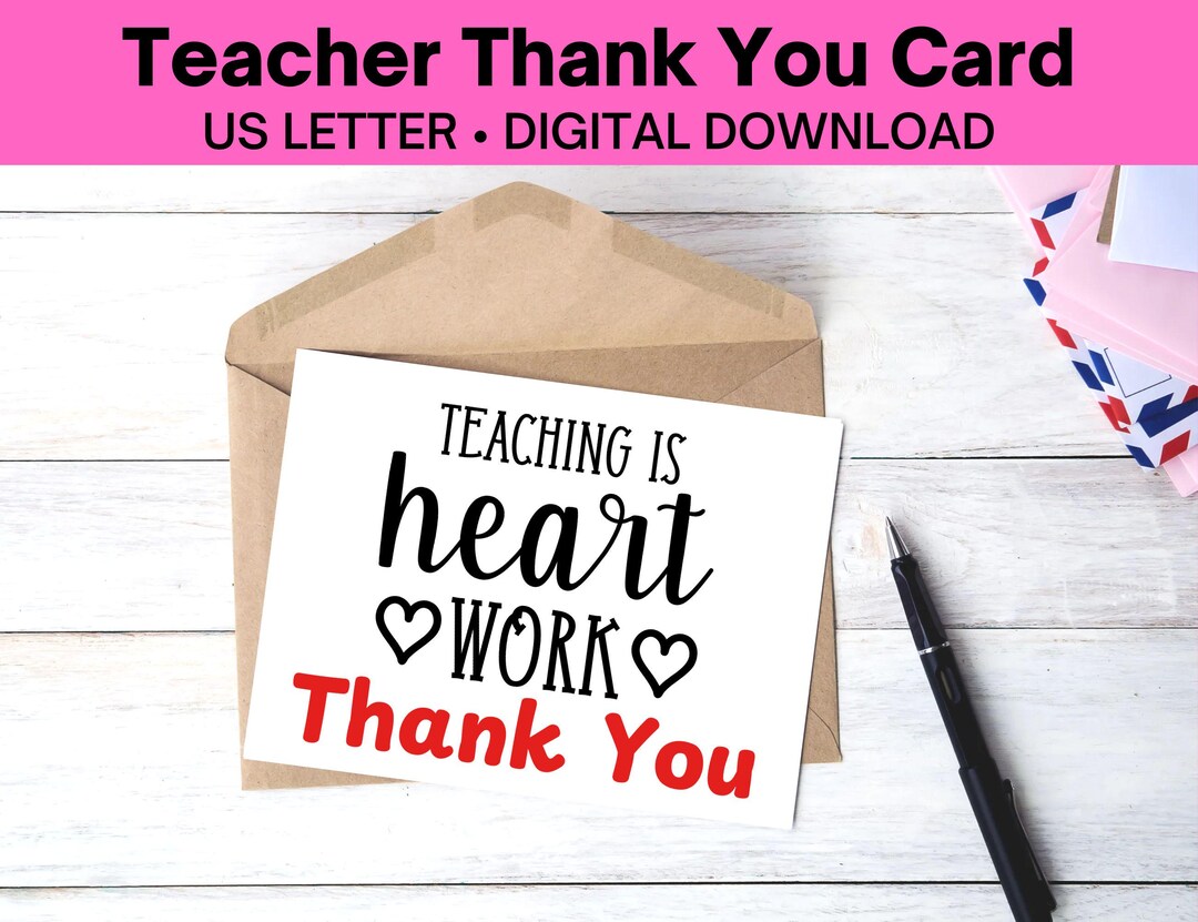 Printable Teacher Appreciation Card, Teacher Thank You Card, Teacher ...