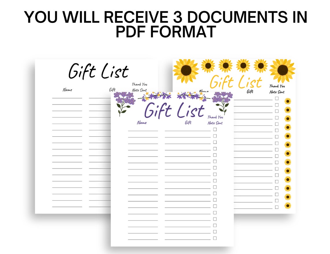 Gift List Printable With Thank You Note Tracker for Any Gift Occasion ...